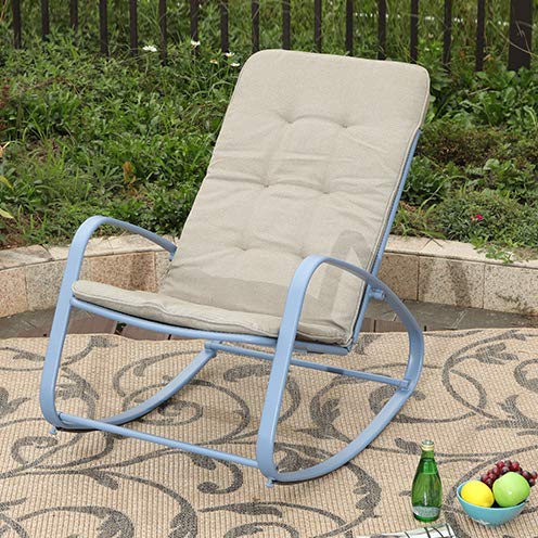 Sophia & William Outdoor Patio Rocking Chair Padded Steel Rocker Chairs Support 300lbs, Blue