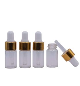 15pcs glass essential oil dropper bottles clear mini 1ml/2ml/3ml perfume dropping bottle cosmetic sample vials with gold cap and white latex