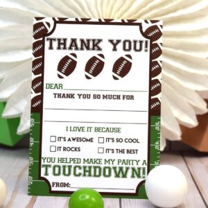 Football Touchdown Thank You Notes for Boys, Ten 4" x 5.5" Fill In The Blank Cards with 10 White Envelopes by AmandaCreation