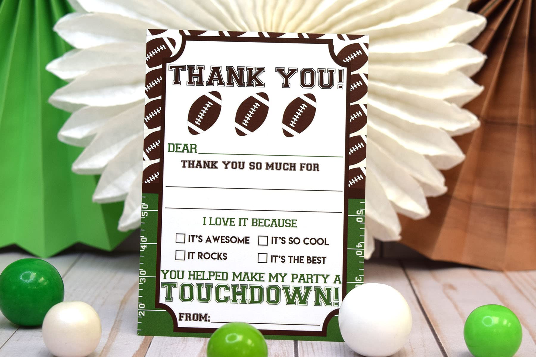 Football Touchdown Thank You Notes for Boys, Ten 4" x 5.5" Fill In The Blank Cards with 10 White Envelopes by AmandaCreation