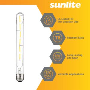 Sunlite LED Filament T8 Tubular Light Bulb, 5 Watts (40W Equivalent), 430 Lumens, Medium E26 Base, Dimmable, 214 mm, UL Listed, 2700K Soft White, 6 Count