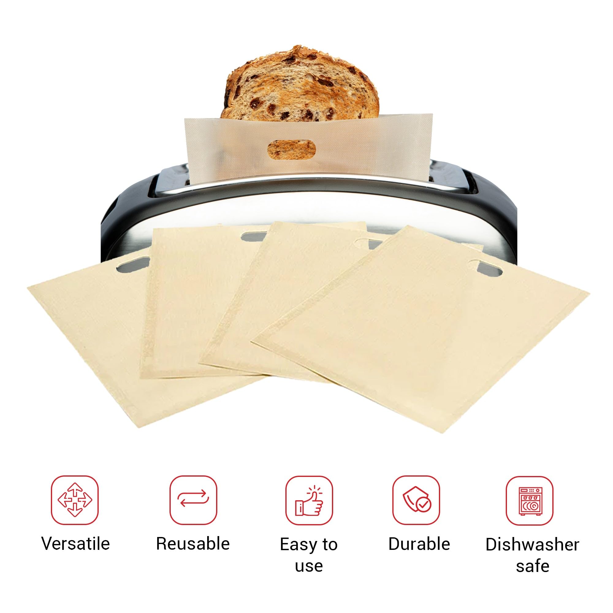 Reusable Toaster Bag - Toaster Bags for Grilled Cheese Sandwiches, Pizza Rolls, + - Nonstick Toaster Bags Made of Teflon - BPA & PFOA Free Little Bags - Toaster Bags Reusable Up To 50 Uses (Set of 4)