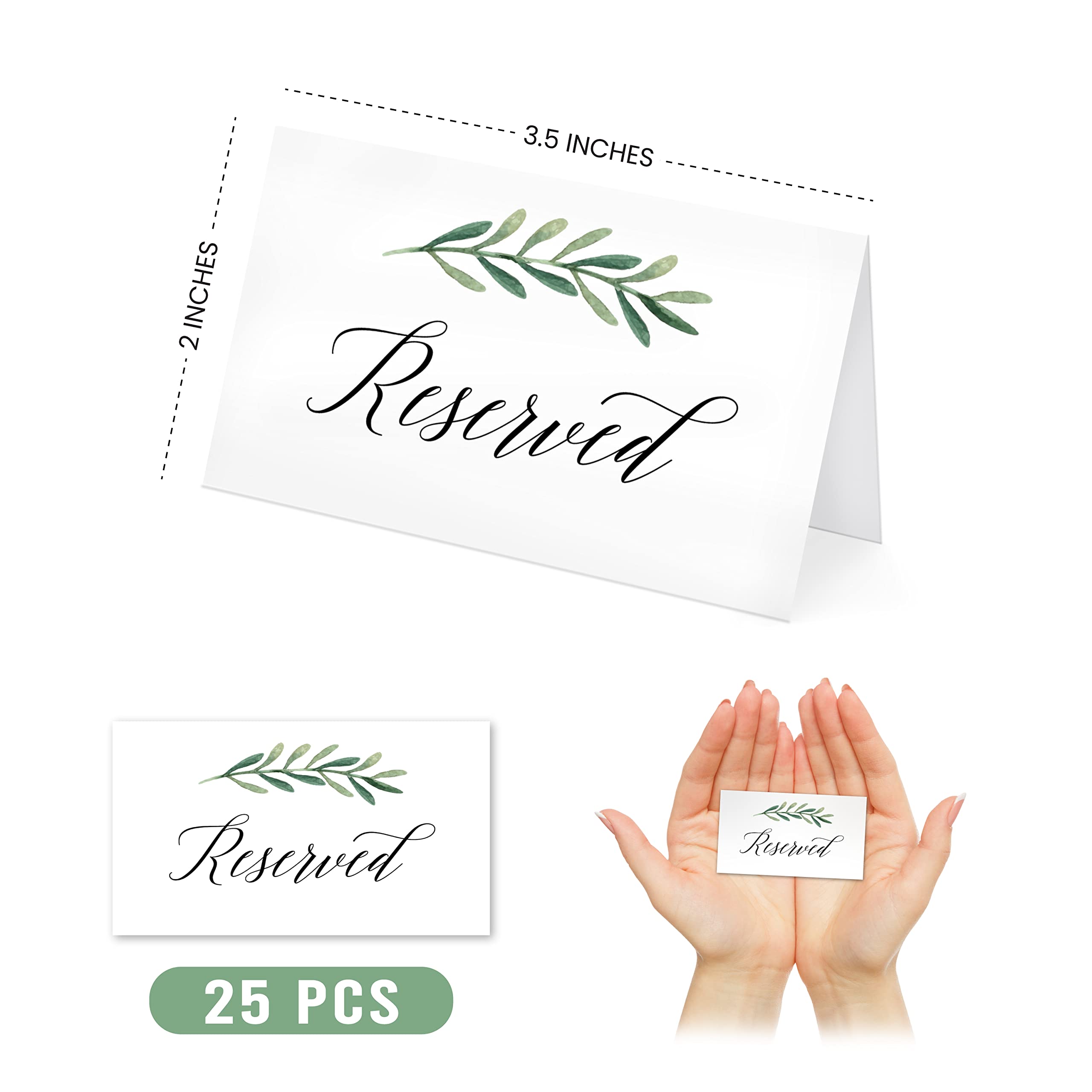 25 Greenery VIP Reserved Sign Tent Place Cards For Table at Restaurant, Wedding Reception, Church, Business Office Board Meeting, Holiday Christmas Party, Printed Seating Reservation Accessories Seat