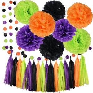 halloween party decorations - hocus pocus trunk or treat car decorations kit for suv orange black purple green tissue paper pom pom for halloween birthday baby shower decorations