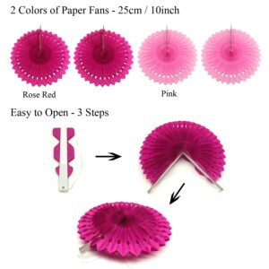 ZERODECO Party Decoration, 21 Pcs Pink Hanging Paper Fans, Pom Poms Flowers, Garlands String Polka Dot and Triangle Bunting Flags for Birthday Parties, Bridal Showers, Baby Showers, Wedding