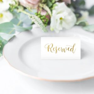 25 Gold VIP Reserved Sign Tent Place Cards For Table at Restaurant, Wedding Reception, Church, Business Office Board Meeting, Holiday Christmas Party, Printed Seating Reservation Accessories DIY Seat