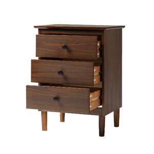 Walker Edison Traditional Wood 3 Drawer Nightstand Side Table Bedroom Storage Drawer and Shelf Bedside End Table, 18 Inch, Walnut