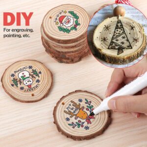 50Pcs Wood Slices 2.4"-2.8" Unfinished Natural Wood Rounds with Pre-drilled Hole and 66Feet Twine String, Wood Slices for Wood Burning Painting DIY Crafts Christmas Ornaments Party Wedding Decor