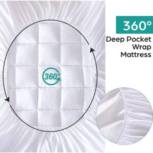 WhatsBedding Cotton Waterproof Mattress Pad Queen Size Top Down Alternative Filling Pillowtop Mattress Topper Cover-Fitted Quilted (Mattress Pad Queen)