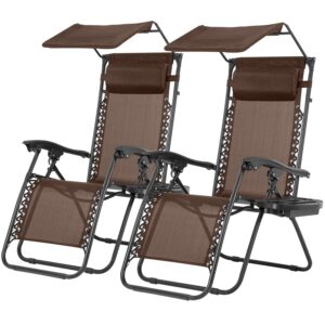 bms lounge chairs with canopy cup holder for patio balcony poolside, brown