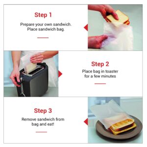 Reusable Toaster Bag - Toaster Bags for Grilled Cheese Sandwiches, Pizza Rolls, + - Nonstick Toaster Bags Made of Teflon - BPA & PFOA Free Little Bags - Toaster Bags Reusable Up To 50 Uses (Set of 4)