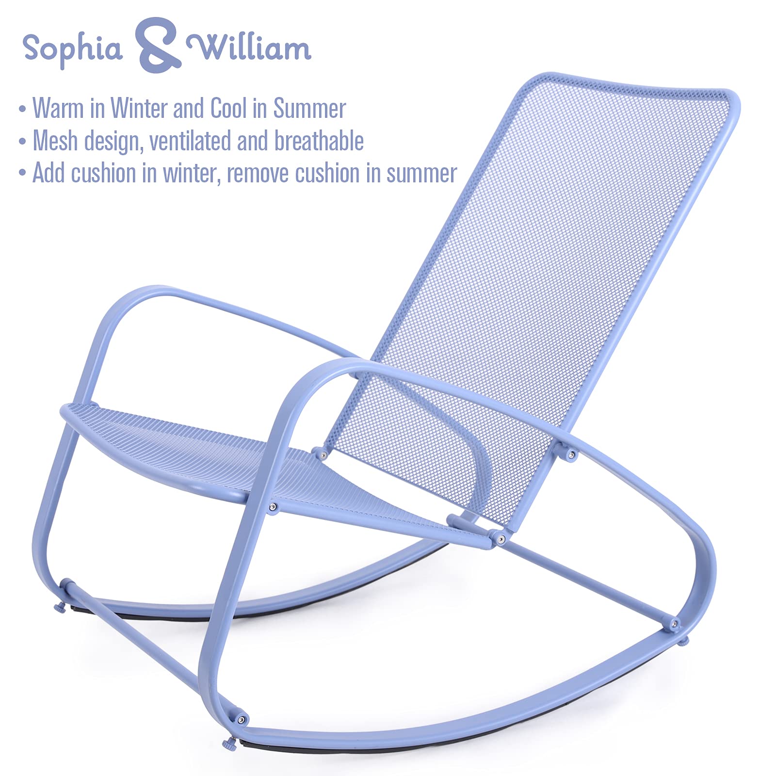 Sophia & William Outdoor Patio Rocking Chair Padded Steel Rocker Chairs Support 300lbs, Blue