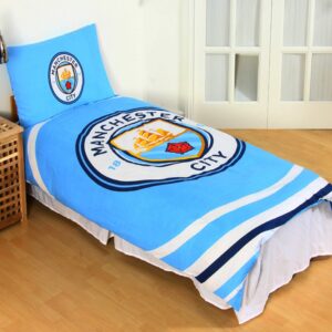 manchester city fc official reversible pulse single duvet set (single) (sky blue/white)