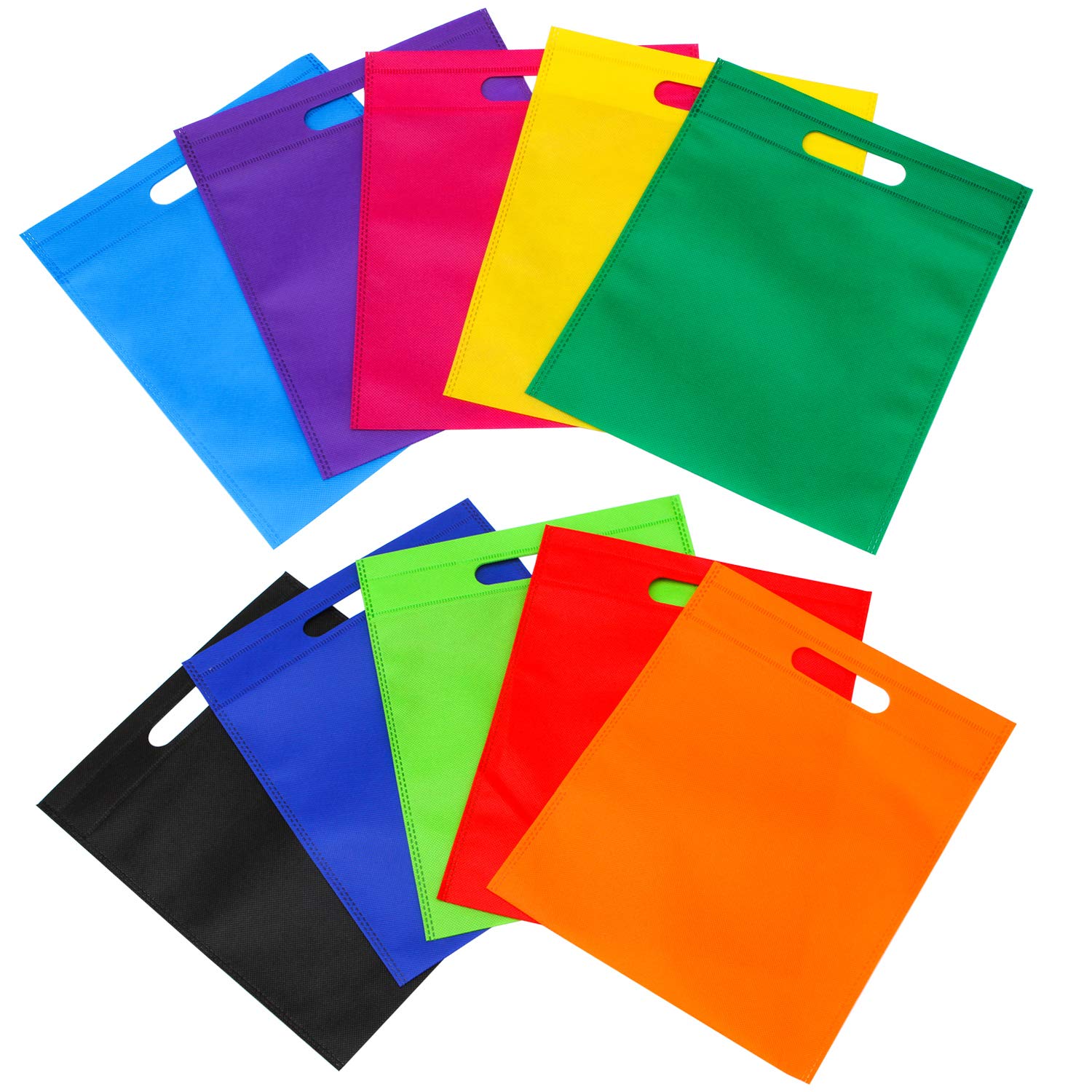 Aneco 50 Pieces Party Non-woven Gift Bags 9.5×11.5 Inch Goodie Treat Favor Bag with Handles Rainbow Tote Bag Bulk for Birthday Party Supplies