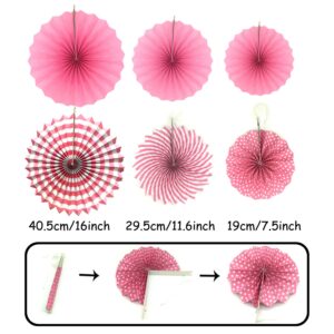 ZERODECO Party Decoration, 21 Pcs Pink Hanging Paper Fans, Pom Poms Flowers, Garlands String Polka Dot and Triangle Bunting Flags for Birthday Parties, Bridal Showers, Baby Showers, Wedding