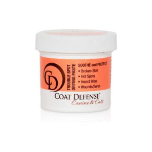 coat defense trouble spot drying paste - made in usa - 5 oz dog & cat skin care, itchy skin & allergies, alleviates hot spots for dogs & cats, insect bites relief & dog wound care