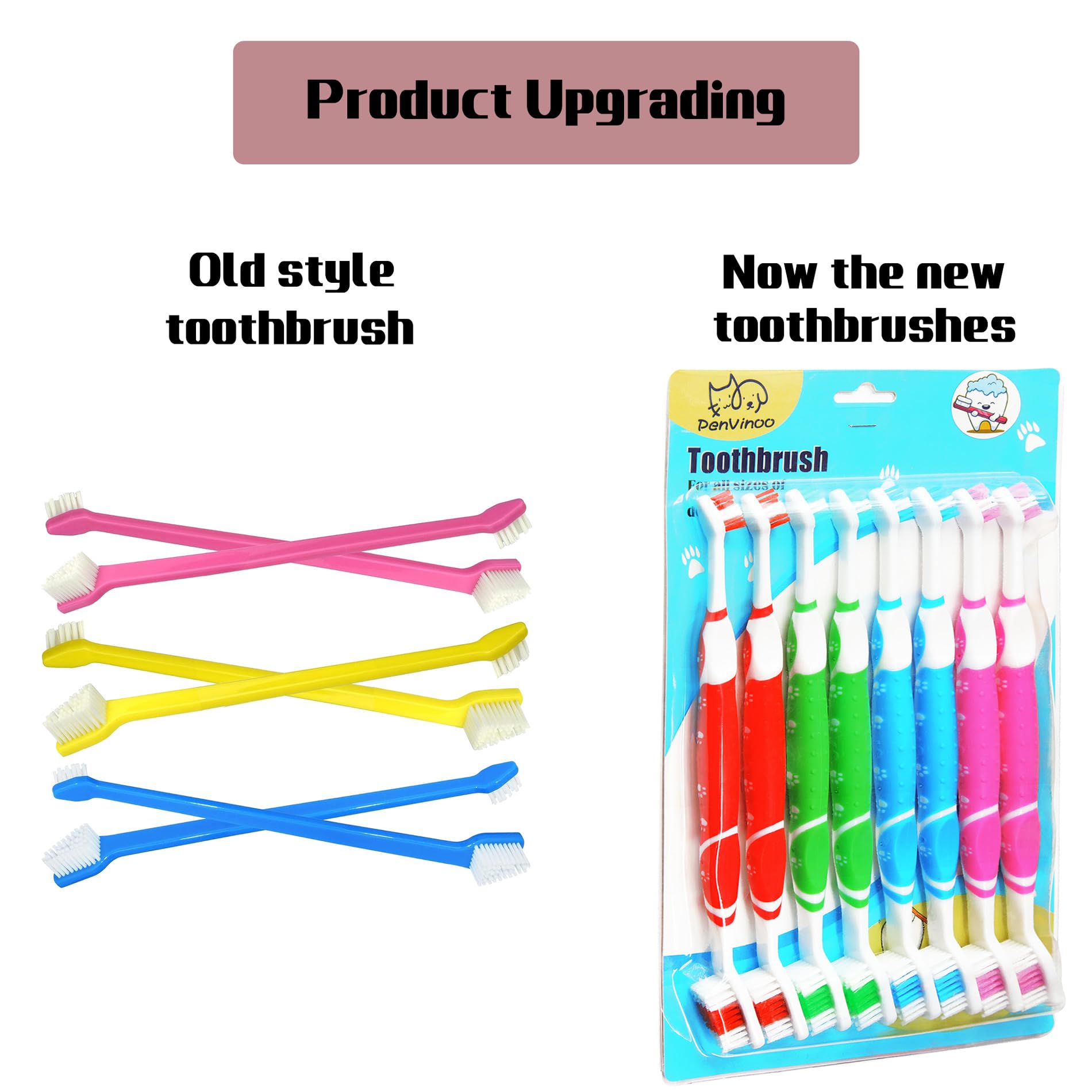 PenVinoo 8 pcs Dog Toothbrush pet Toothbrush Small to Large Dogs,Cats with Soft Bristles Non Slip Dual Head Dog Toothbrush