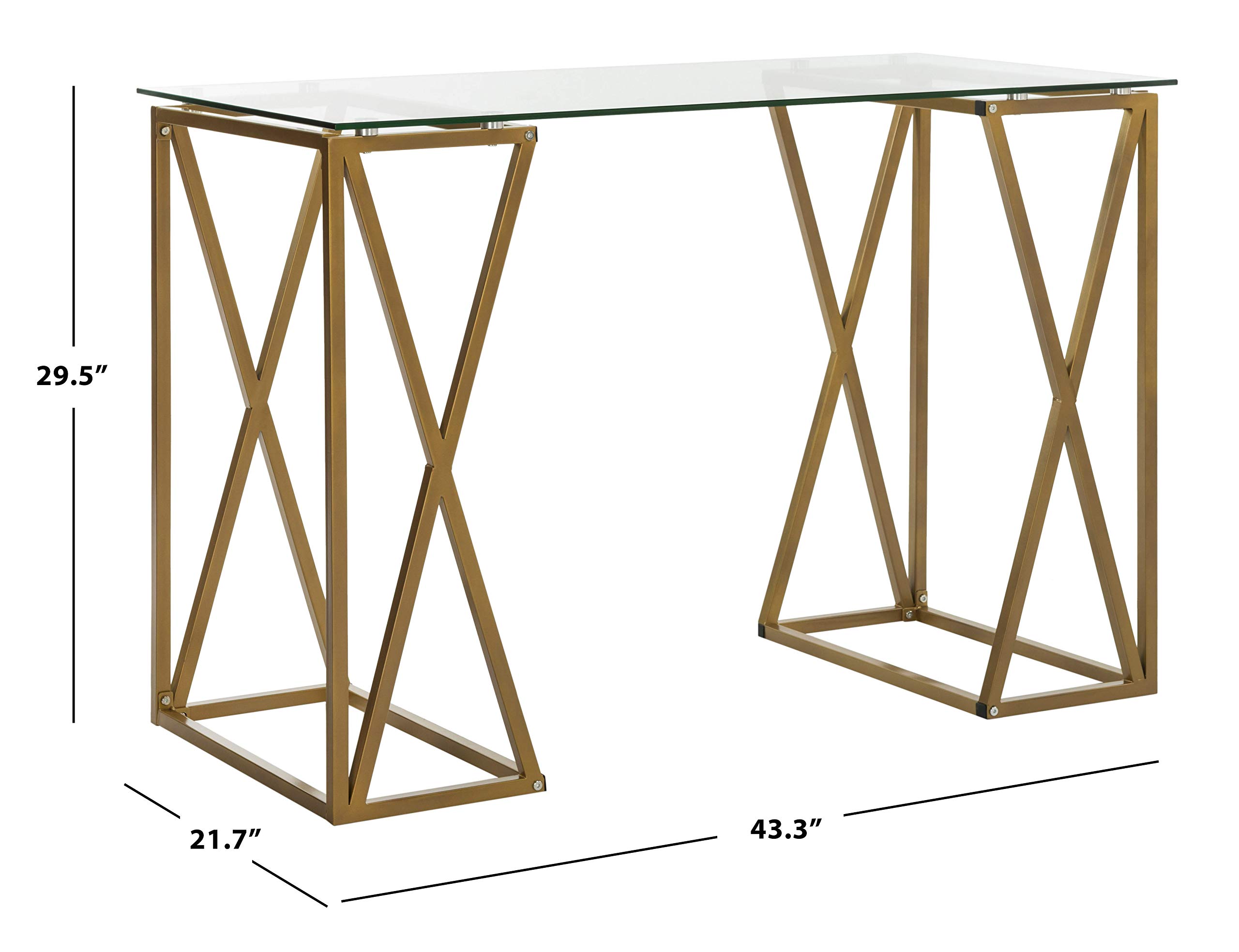 Safavieh Home Office Theresa Modern Gold Glass Top Desk