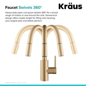 KRAUS Oletto Single Handle Pull Down Kitchen Faucet with QuickDock Top Mount Installation Assembly in Spot-Free Brushed Brass, KPF-2620BB