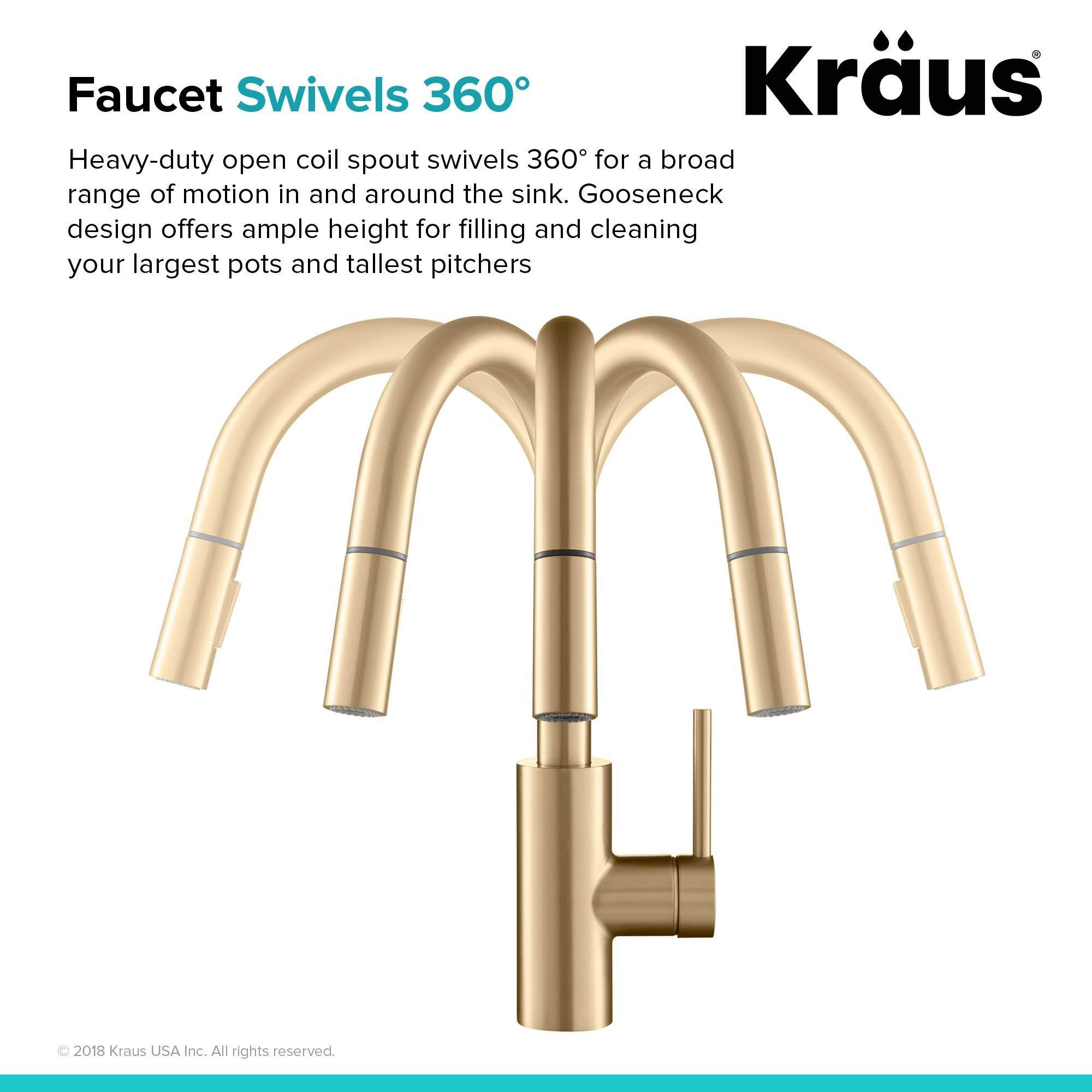 KRAUS Oletto Single Handle Pull Down Kitchen Faucet with QuickDock Top Mount Installation Assembly in Spot-Free Brushed Brass, KPF-2620BB