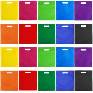 aneco 50 pieces party non-woven gift bags 9.5×11.5 inch goodie treat favor bag with handles rainbow tote bag bulk for birthday party supplies