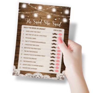 Printed Party Bridal Shower Game Set – 5 Fun Games and Activities for 50 Guests, Includes Bingo, Trivia, Guess How Many, and Advice Cards, Rustic Country Wedding Shower Games