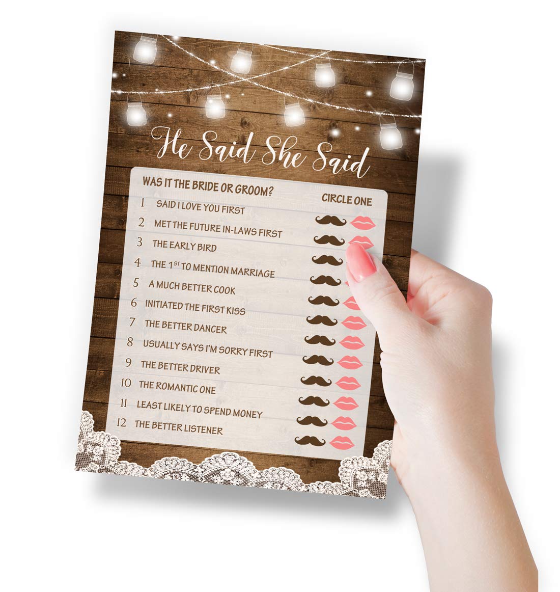 Printed Party Bridal Shower Game Set – 5 Fun Games and Activities for 50 Guests, Includes Bingo, Trivia, Guess How Many, and Advice Cards, Rustic Country Wedding Shower Games