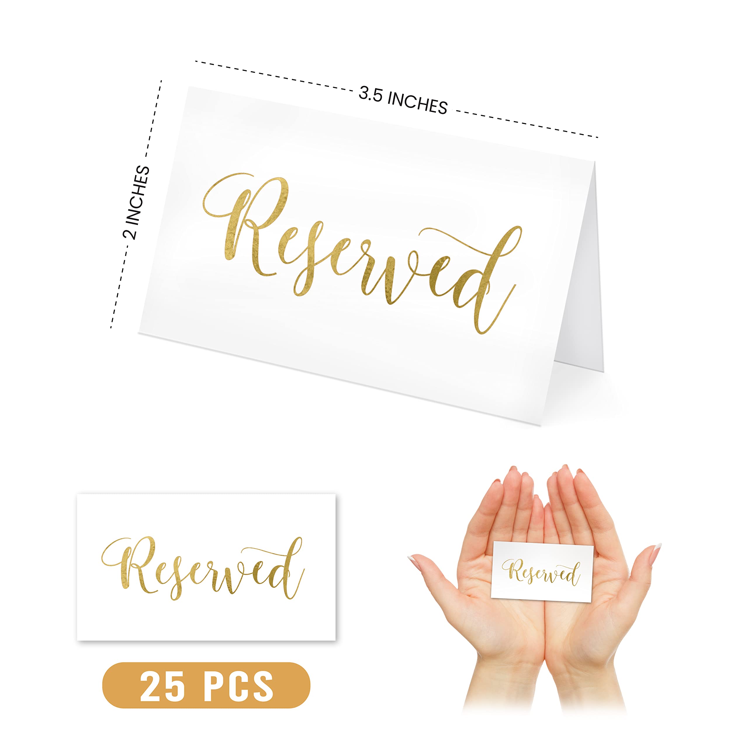 25 Gold VIP Reserved Sign Tent Place Cards For Table at Restaurant, Wedding Reception, Church, Business Office Board Meeting, Holiday Christmas Party, Printed Seating Reservation Accessories DIY Seat