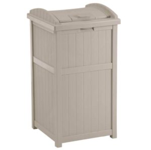 suncast 30-33 gallon deck patio resin garbage trash can hideaway, taupe (3 pack)