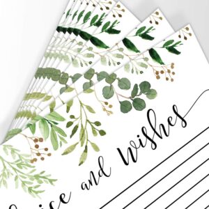 Printed Party Advice and Wishes for the Mr and Mrs – Wedding Advice Cards for Bridal Shower, Games and Favors for Guests, Eucalyptus Greenery Decor, 50 Cards