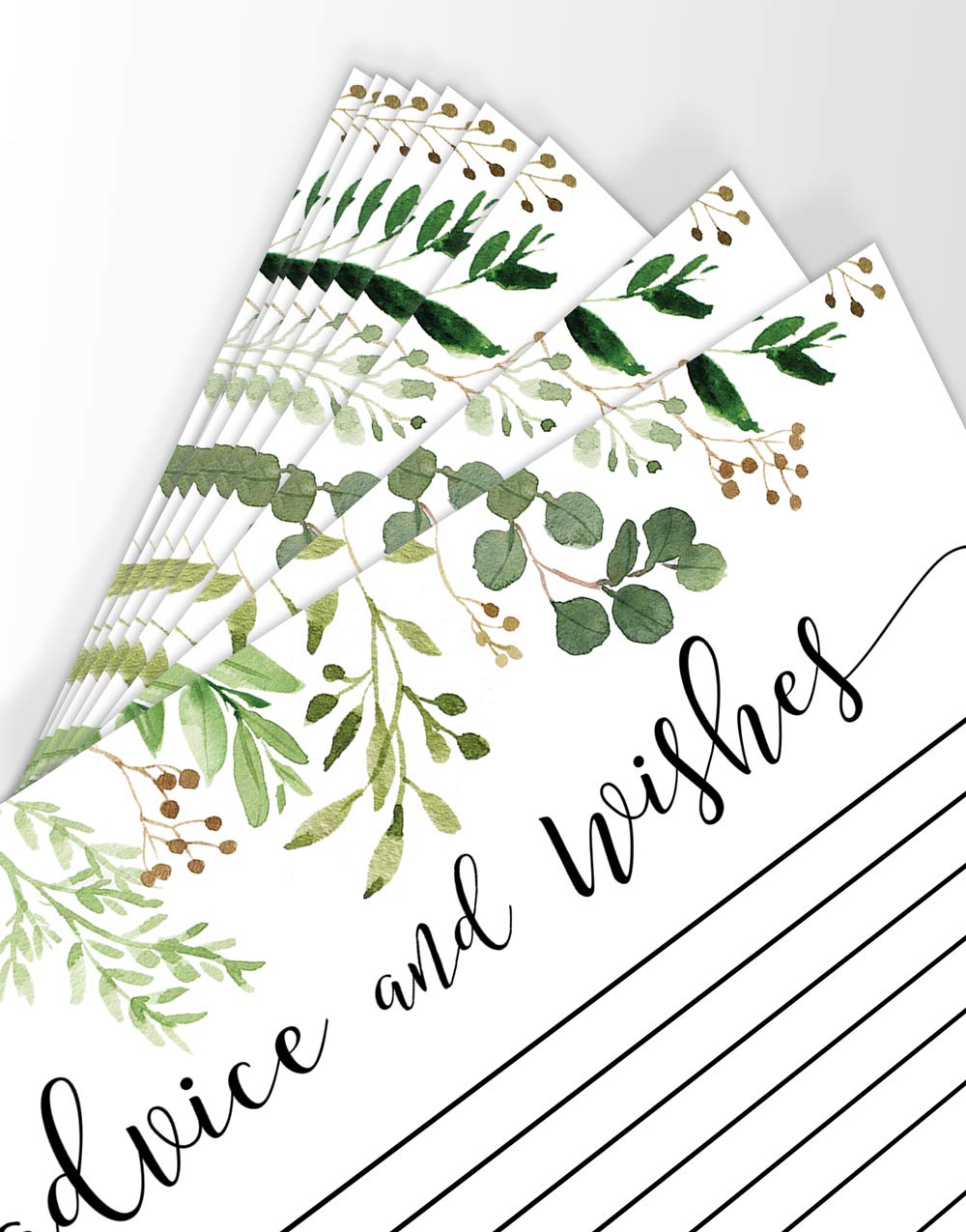 Printed Party Advice and Wishes for the Mr and Mrs – Wedding Advice Cards for Bridal Shower, Games and Favors for Guests, Eucalyptus Greenery Decor, 50 Cards