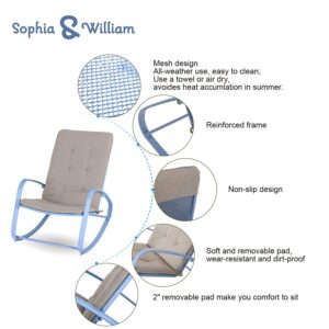 Sophia & William Outdoor Patio Rocking Chair Padded Steel Rocker Chairs Support 300lbs, Blue