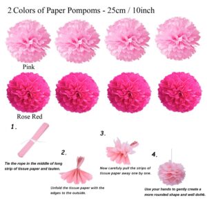 ZERODECO Party Decoration, 21 Pcs Pink Hanging Paper Fans, Pom Poms Flowers, Garlands String Polka Dot and Triangle Bunting Flags for Birthday Parties, Bridal Showers, Baby Showers, Wedding