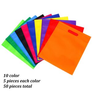 Aneco 50 Pieces Party Non-woven Gift Bags 9.5×11.5 Inch Goodie Treat Favor Bag with Handles Rainbow Tote Bag Bulk for Birthday Party Supplies