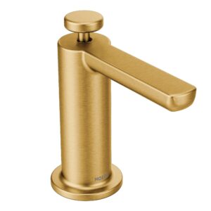 moen brushed gold modern deck mounted kitchen soap dispenser with above-the-sink refillable bottle, s3947bg