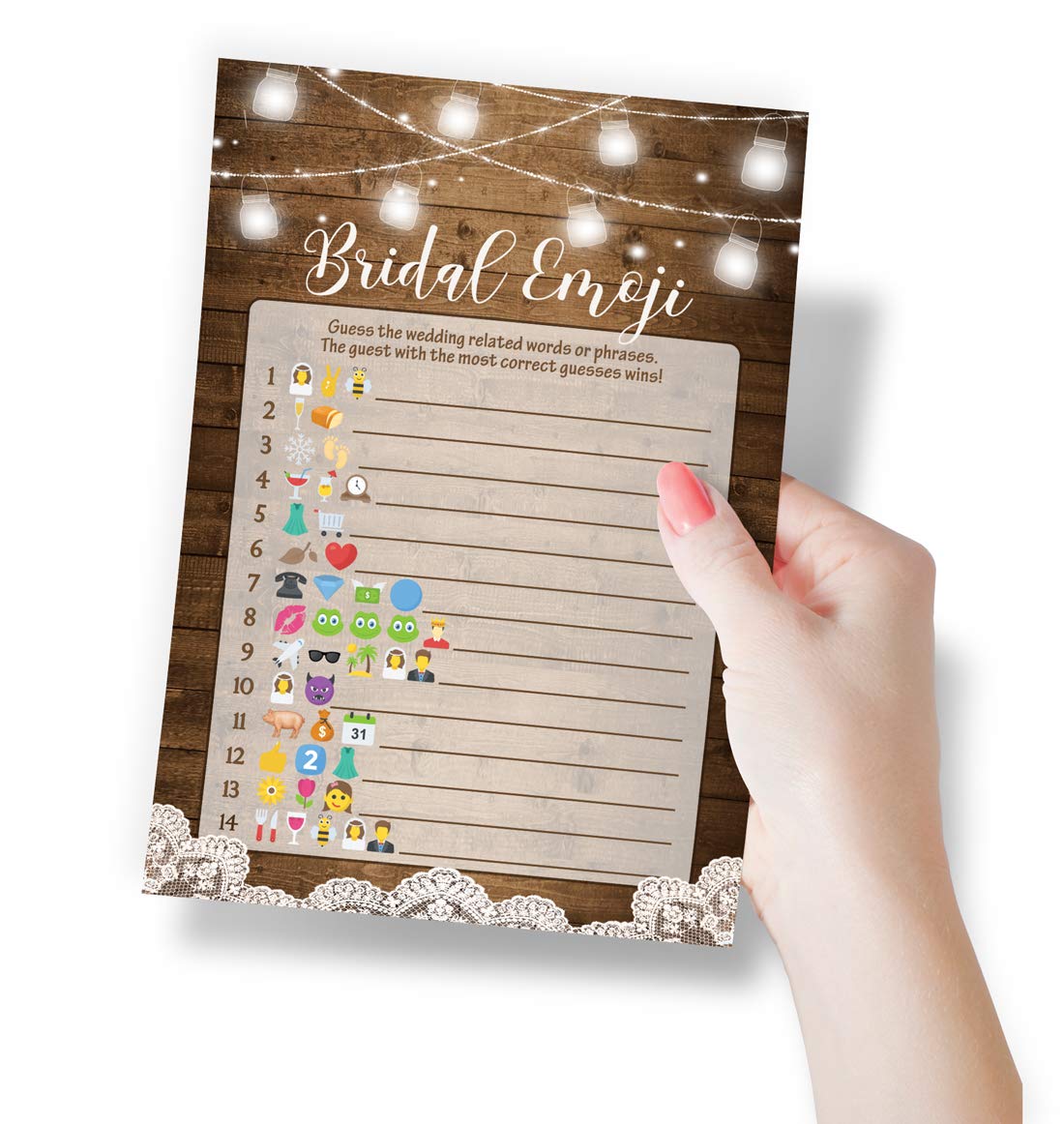 Printed Party Bridal Shower Game Set – 5 Fun Games and Activities for 50 Guests, Includes Bingo, Trivia, Guess How Many, and Advice Cards, Rustic Country Wedding Shower Games