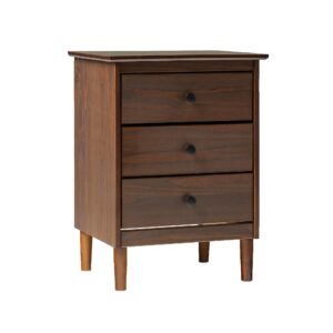 walker edison traditional wood 3 drawer nightstand side table bedroom storage drawer and shelf bedside end table, 18 inch, walnut