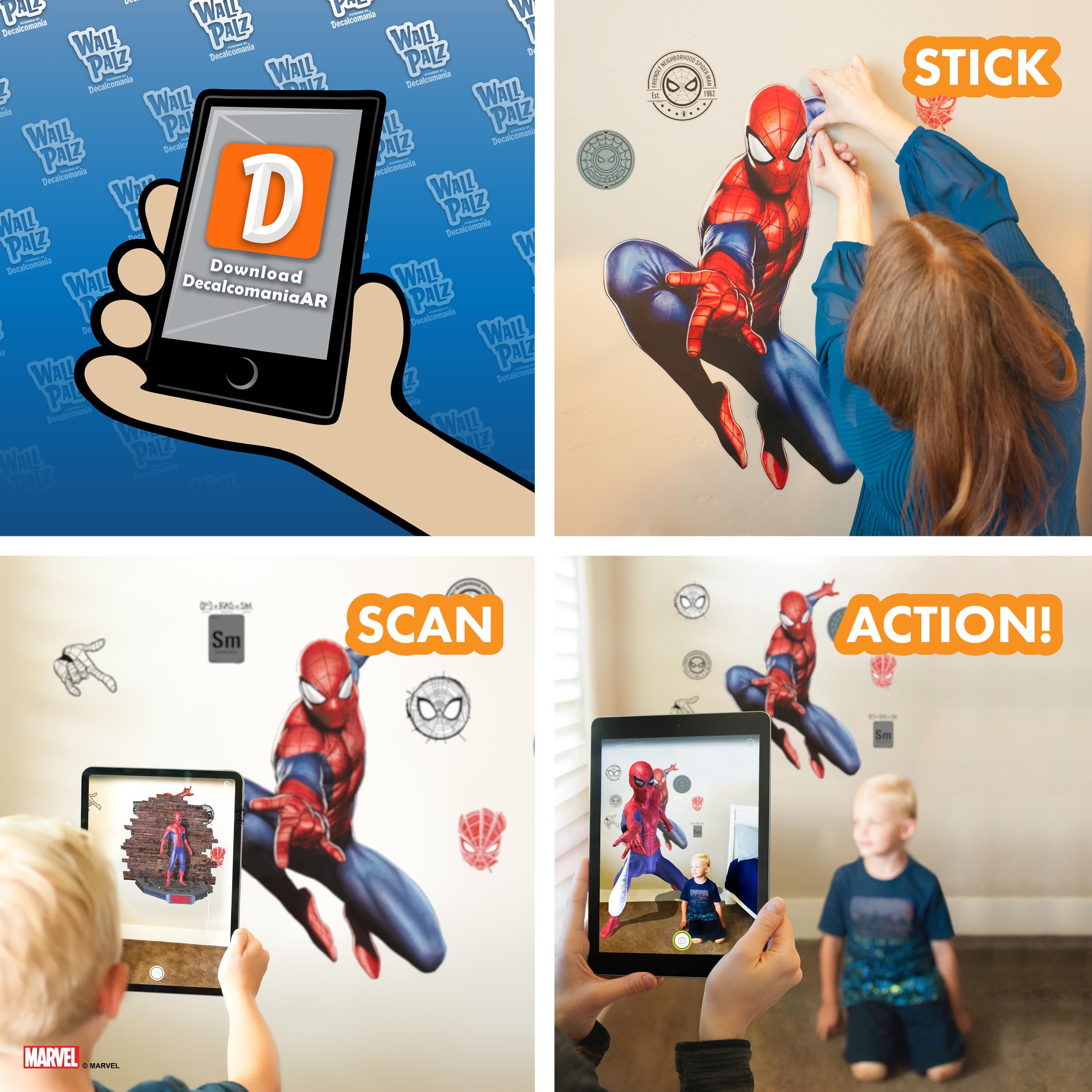 Wall Palz Marvel Spider-Man Peel and Stick Wall Decals - 30" Spider-Man Wall Decor with 3D Augmented Reality Interaction Marvel Decals for Wall