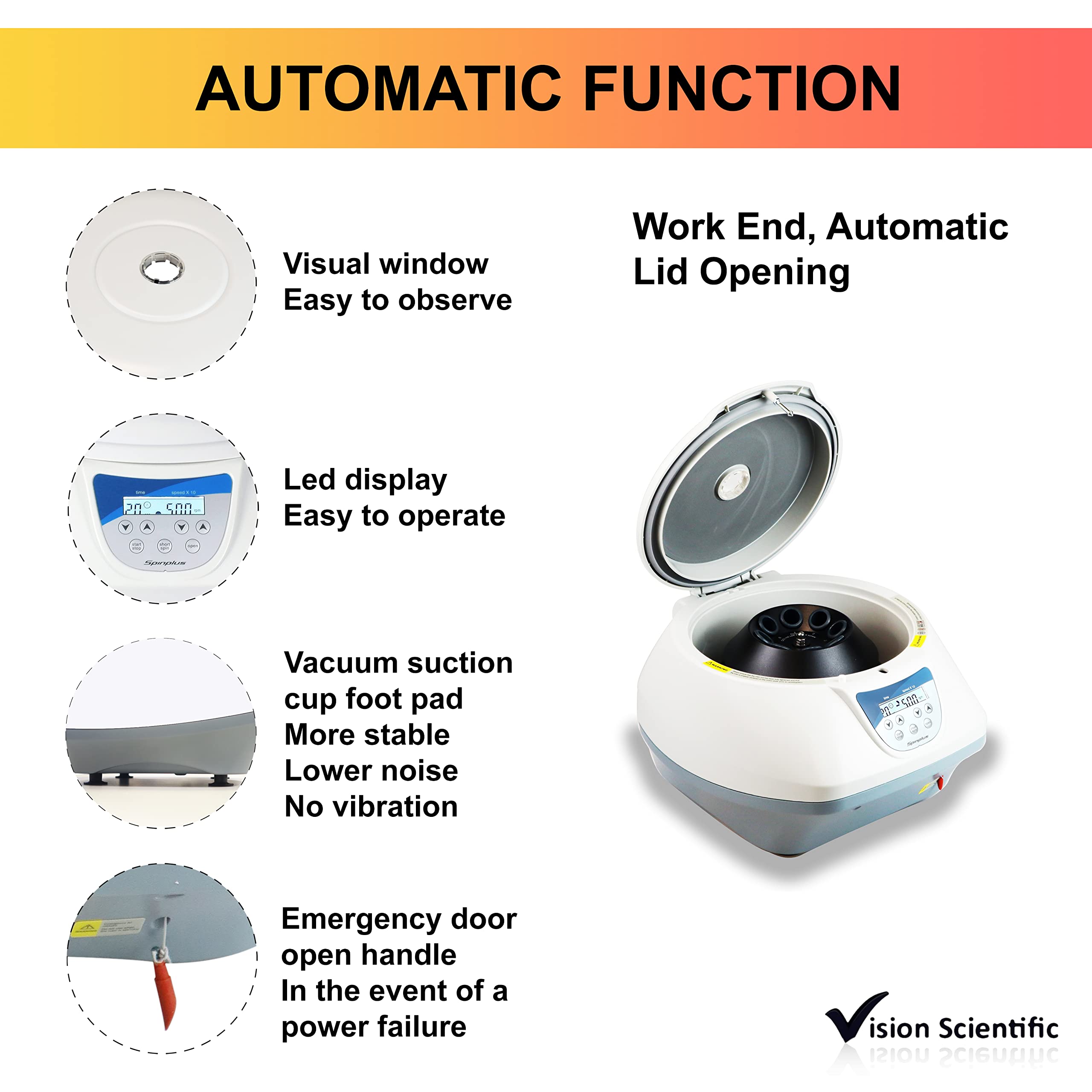 Vision Scientific VS-TC-SPINPLUS-8 Digital Bench-top Centrifuge | 400-5000rpm (Max. 3074xg) | LCD Display | Capacity: 8 x 15ml