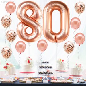 KatchOn, Giant 80th Birthday Decorations for Women - 40 Inch | Rose Gold 80 Balloon Numbers | Rose Gold 80th Birthday Balloons for Women | 80 Balloons Rose Gold for 80 Birthday Decorations for Women