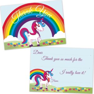 old blue door invites rainbow unicorn kids birthday fill in thank you cards (20 count with envelopes)