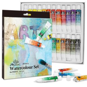 phoenix watercolor paint set tubes 24 x 12ml / 0.4 fl oz non-toxic water color paints great value painting art supplies for adults, artists & beginners