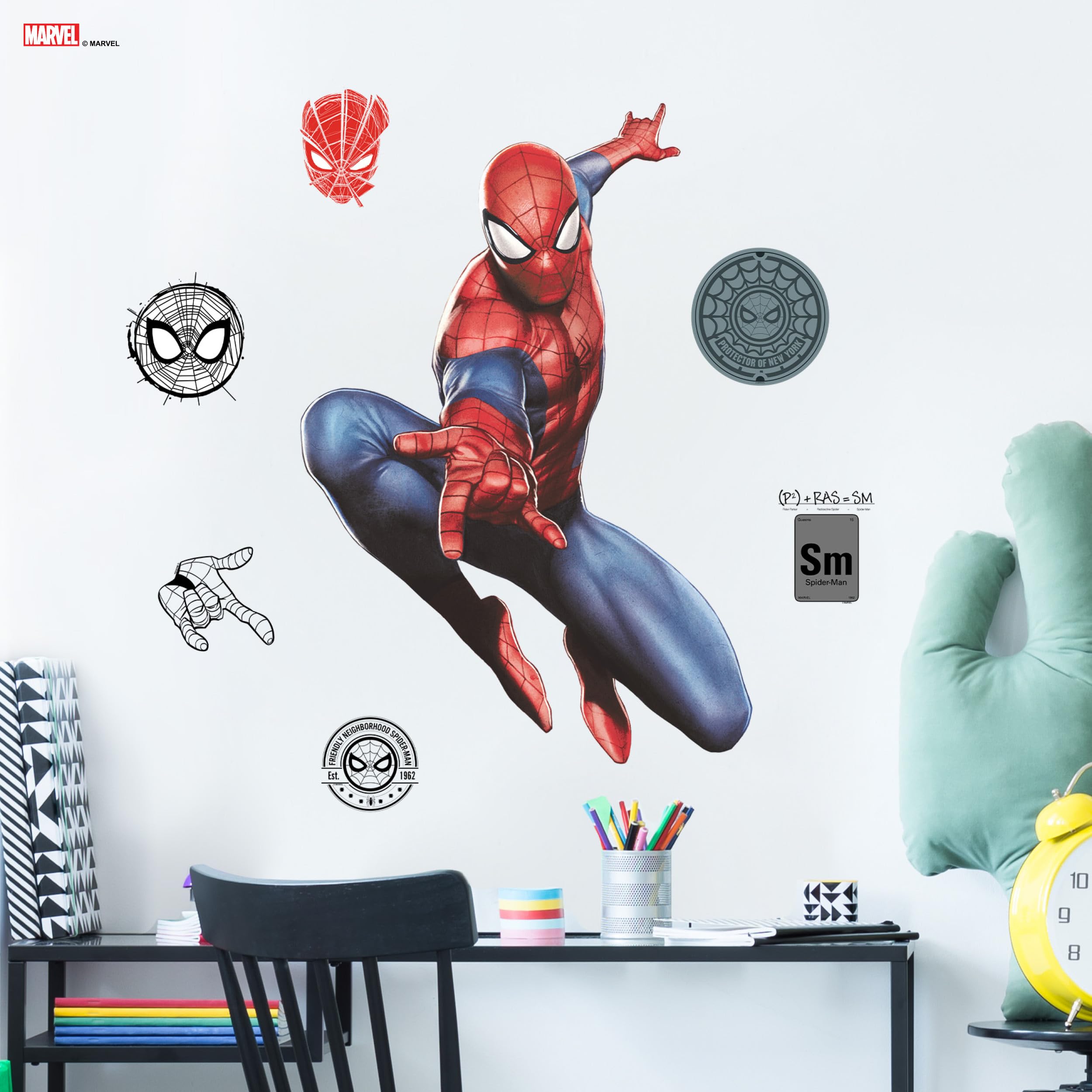 Wall Palz Marvel Spider-Man Peel and Stick Wall Decals - 30" Spider-Man Wall Decor with 3D Augmented Reality Interaction Marvel Decals for Wall