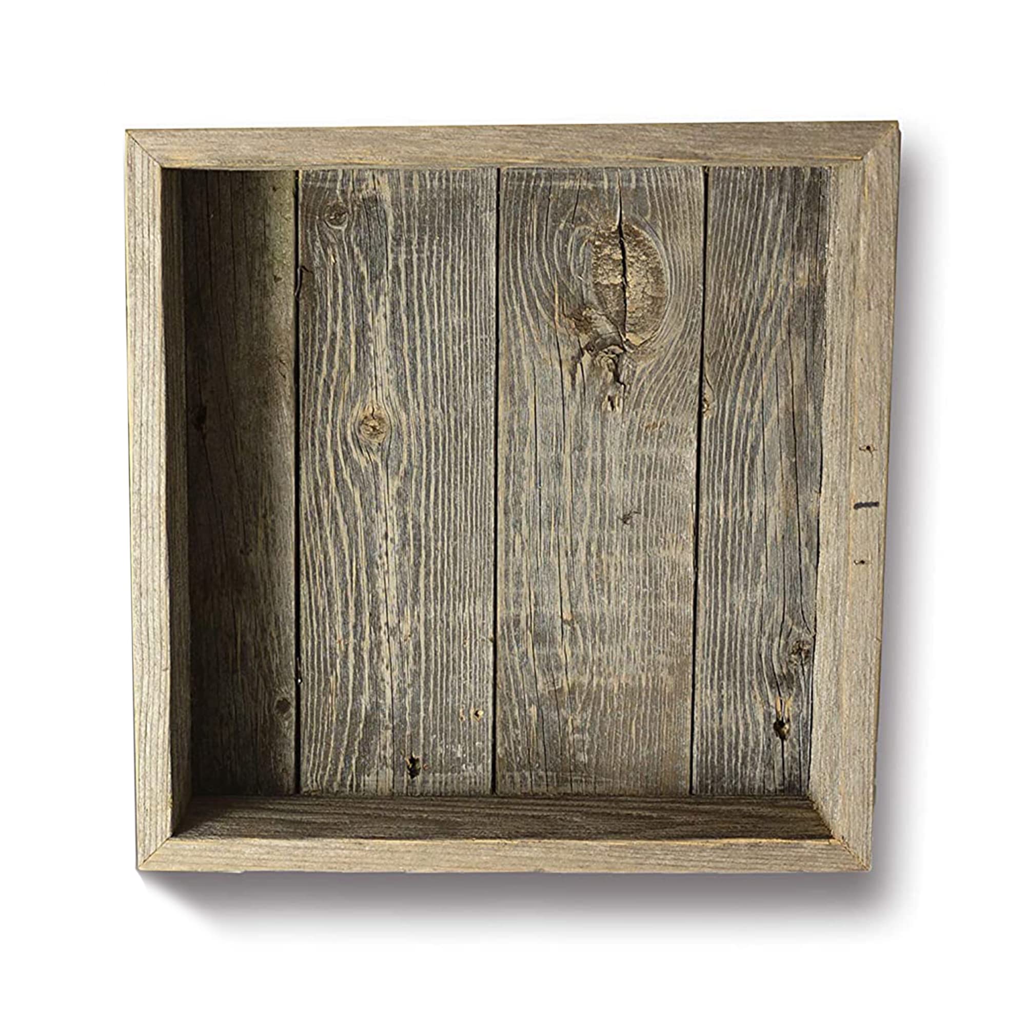 Rockin' Wood Rustic Wood Shadow Box Floating Shelves with Wood Backing, Made with Reclaimed barn Wood, Set of 3, Weathered Grey