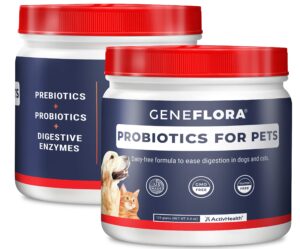 activhealth digestive enzymes and probiotic for pets (dogs, cats, rabbits and more, 125 mg, 120 servings) by geneflora for pets pack of 2