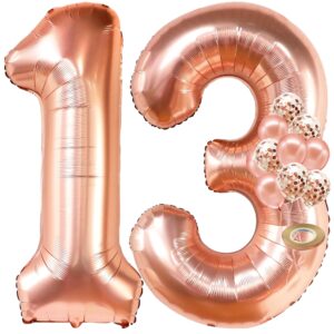 katchon, rose gold 13 balloon numbers - giant, 40 inch | 13th birthday decorations for girls | 13 rose gold balloons for 13 birthday decorations for girls | rose gold number 13 balloons for birthdays