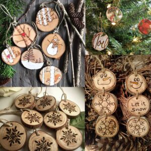 50Pcs Wood Slices 2.4"-2.8" Unfinished Natural Wood Rounds with Pre-drilled Hole and 66Feet Twine String, Wood Slices for Wood Burning Painting DIY Crafts Christmas Ornaments Party Wedding Decor