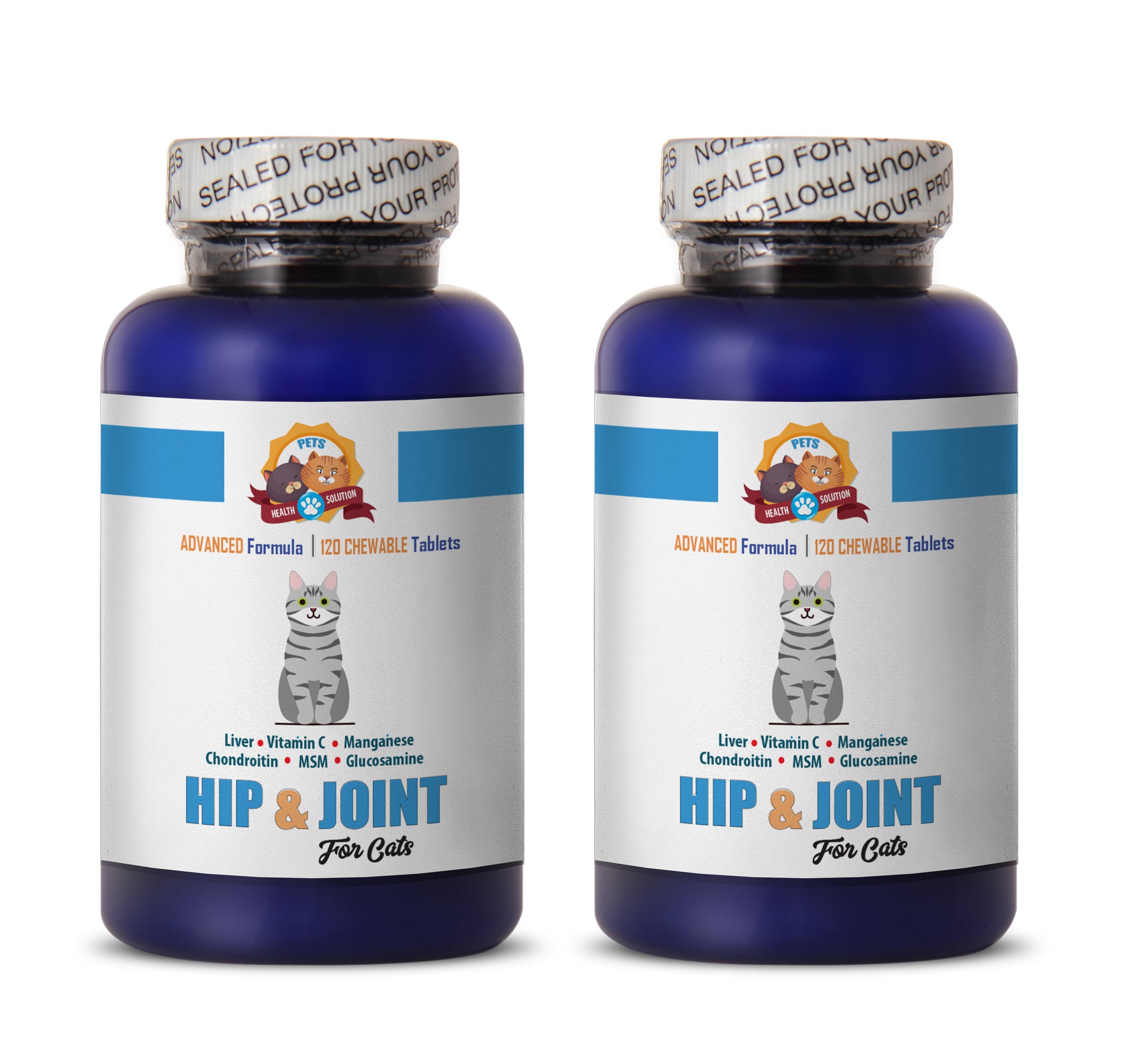 PETS HEALTH SOLUTION cat Hip and Joint Supplements - Hip and Joint for Cats - Premium Formula - Treats - glucosamine chondroitin cat Treats - 240 Chews (2 Bottle)