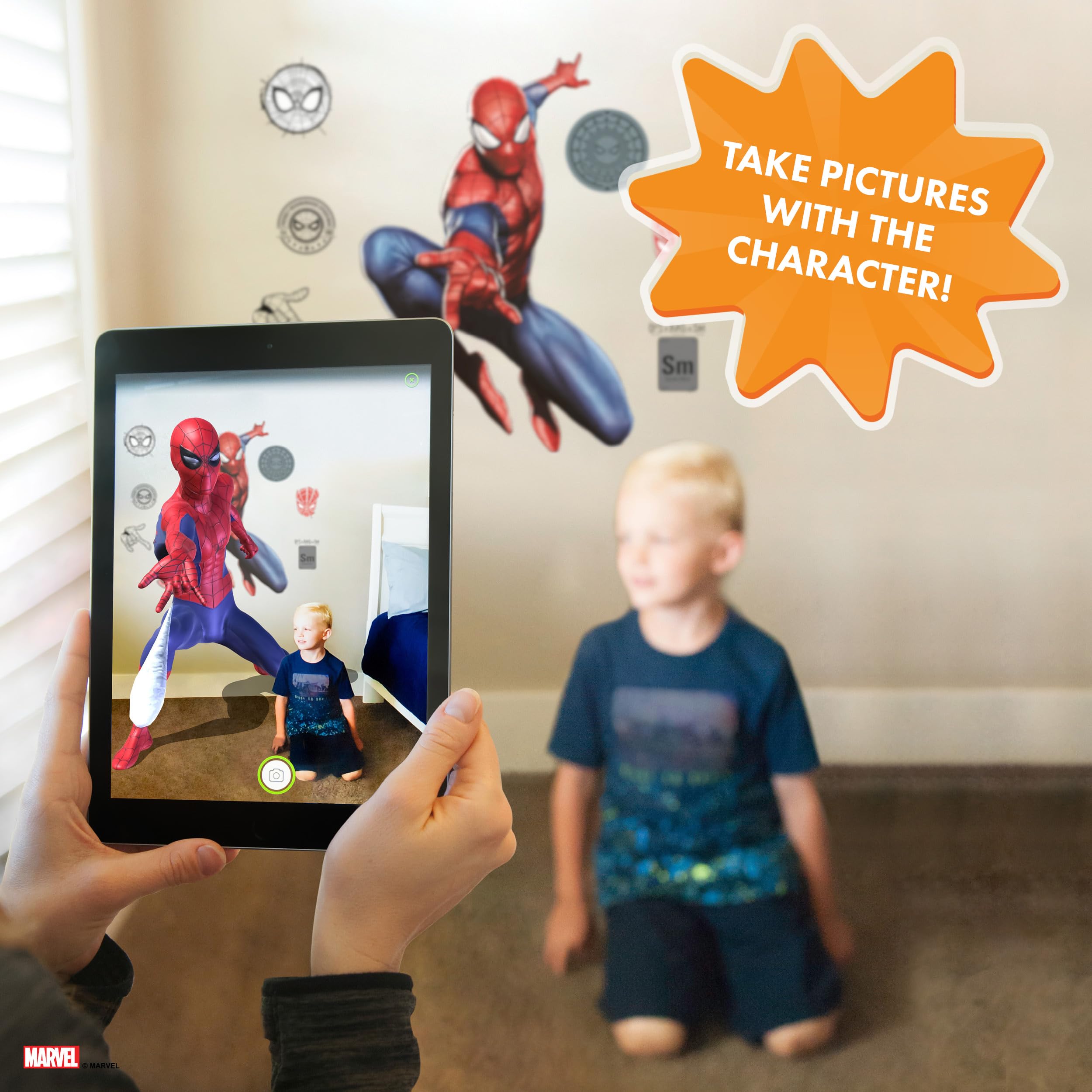 Wall Palz Marvel Spider-Man Peel and Stick Wall Decals - 30" Spider-Man Wall Decor with 3D Augmented Reality Interaction Marvel Decals for Wall