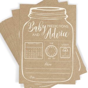 printed party baby predictions & advice cards for new parents – baby shower game, wishes for mommy & daddy, gender reveal boy or girl, rustic mason jar theme, 50 cards